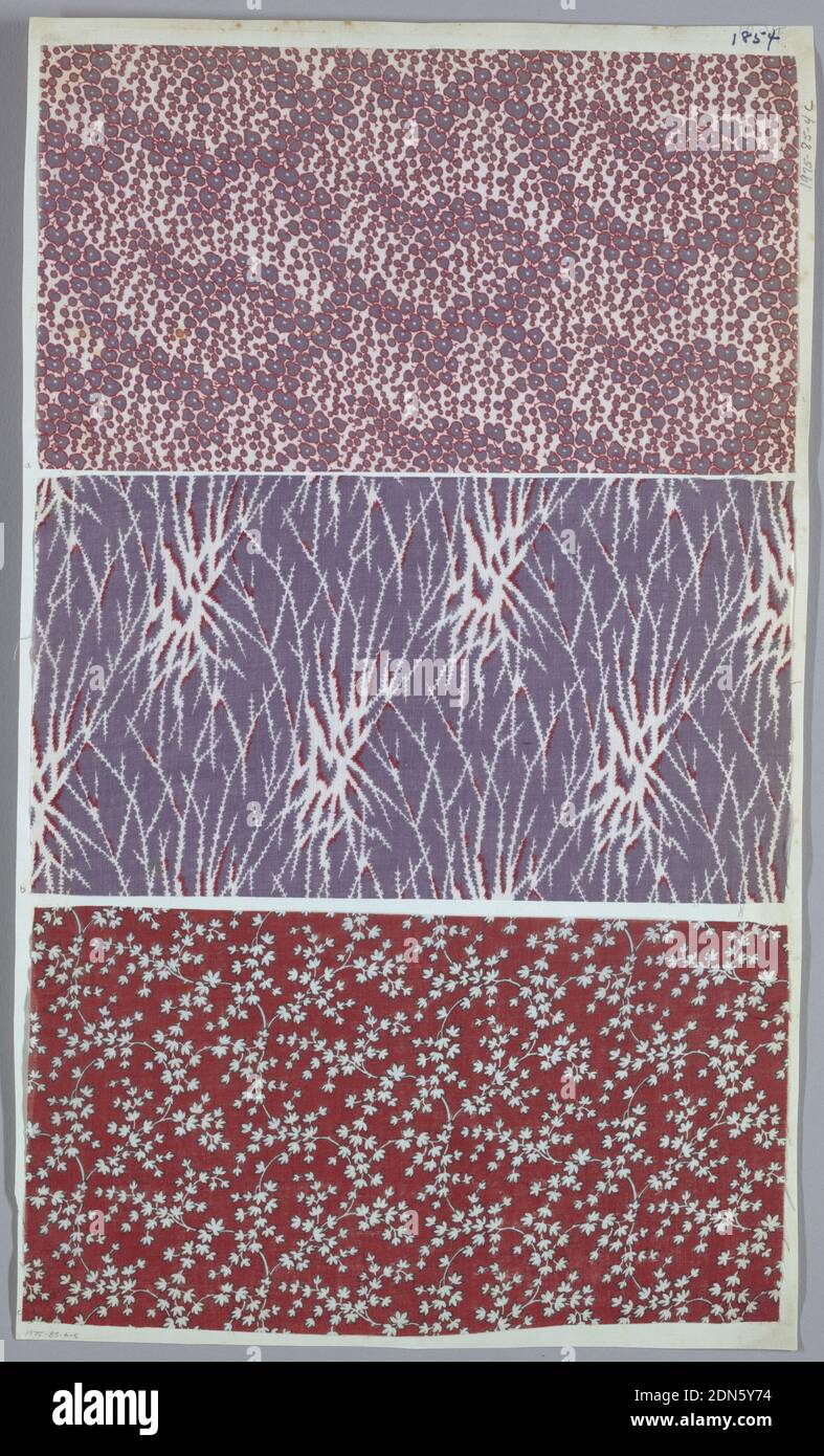 Textile, printed, One of seven pages from a printed fabric sample book ...