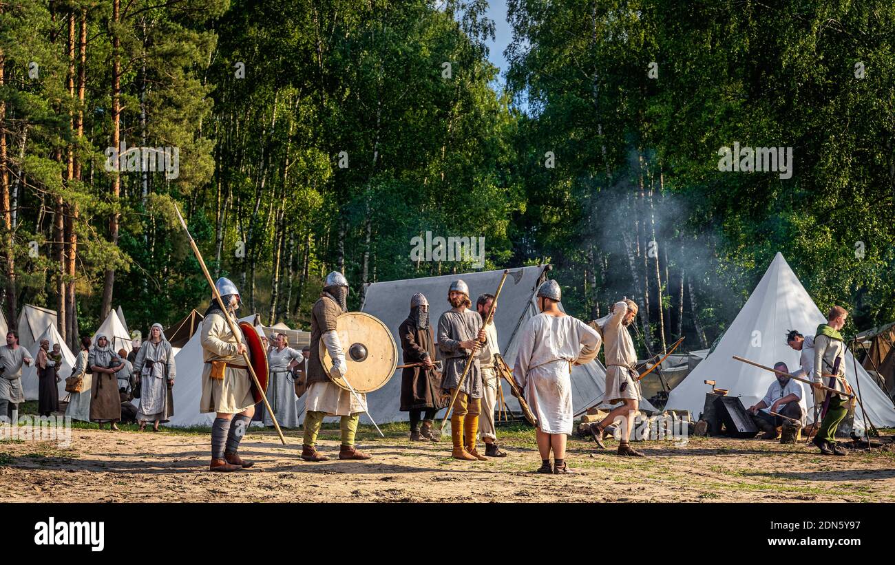 Cedynia Poland June 2019 Historical reenactment of Slavic or Vikings ...