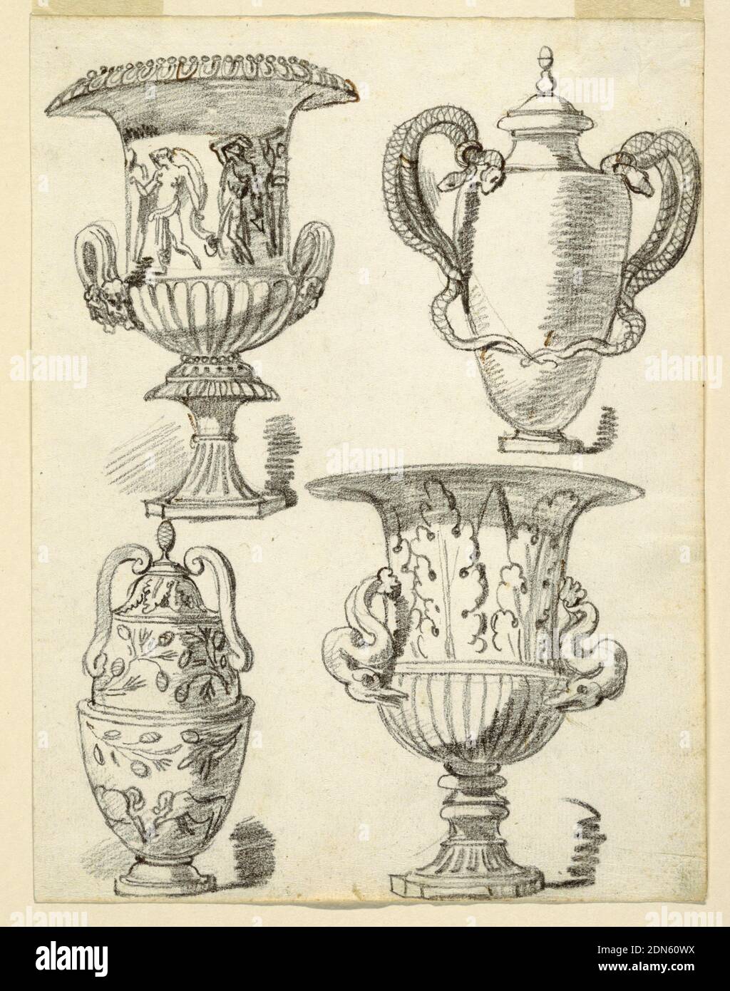 Four Vases, Felice Giani, Italian, 1758–1823, Black crayon on paper ...