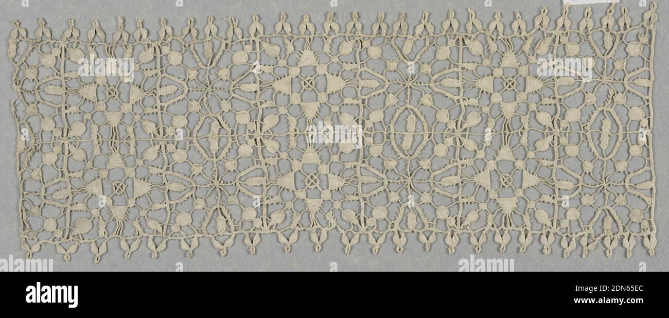 Border, Medium: linen Technique: grid of laid cords with needle lace ...