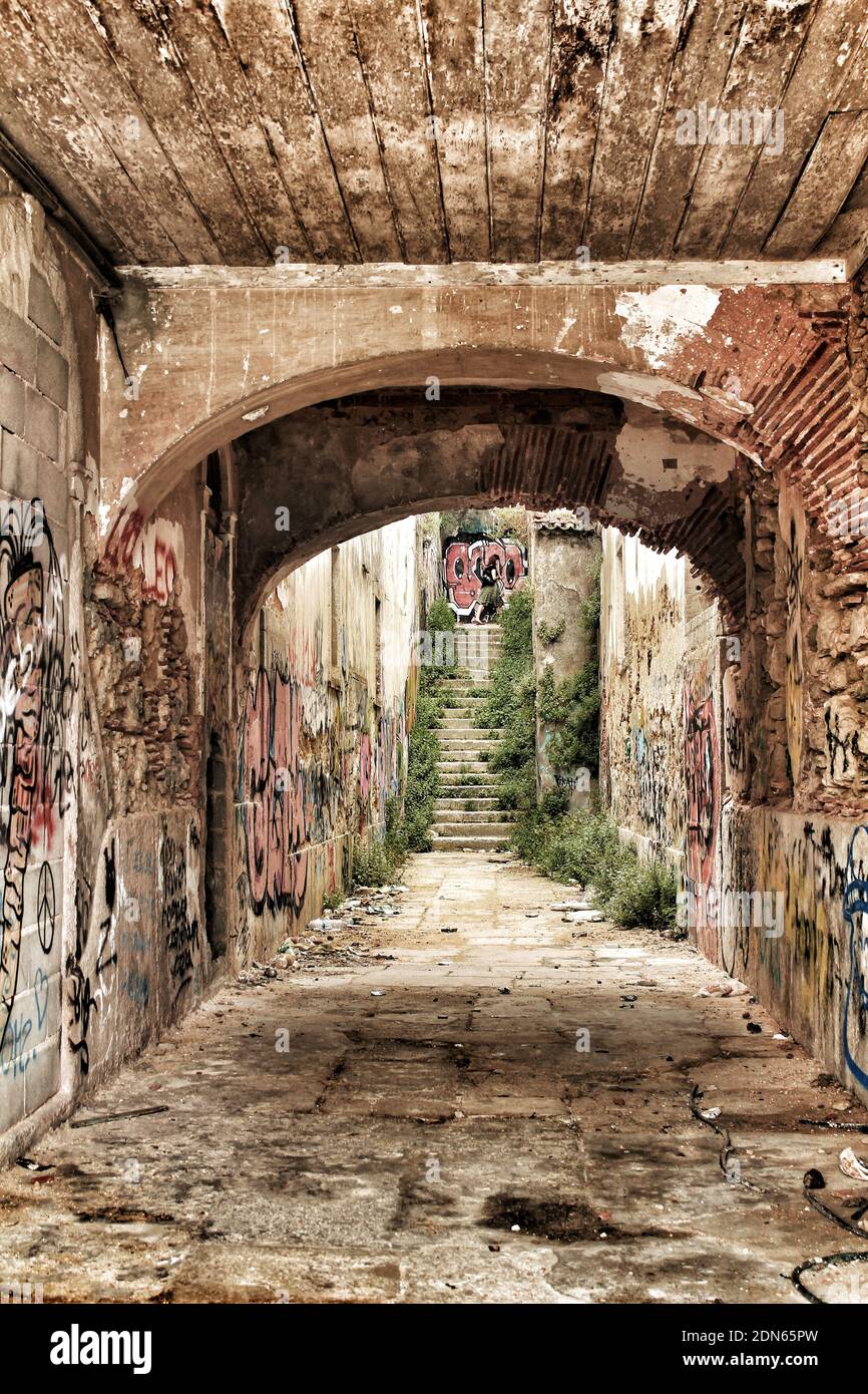 Alicante, Spain- December 4, 2020:Old abandoned house in a small ...