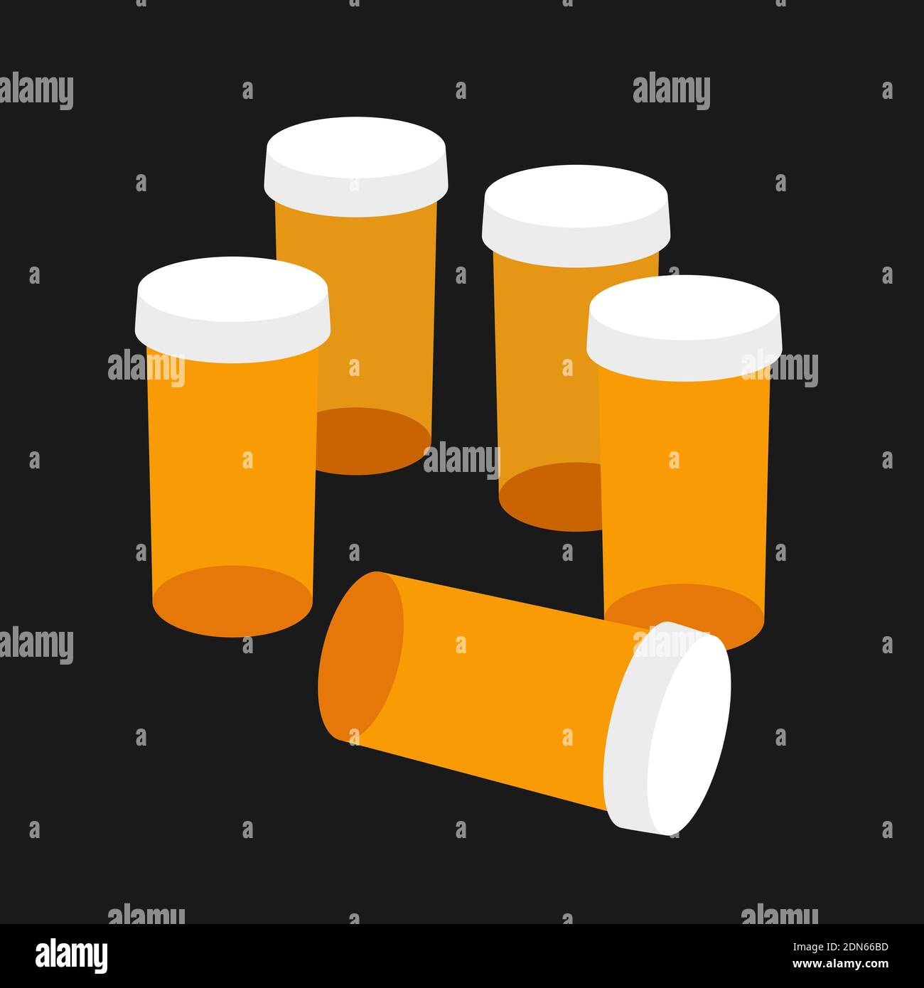 Large amount of empty orange and yellow containers for medicine, pill ...