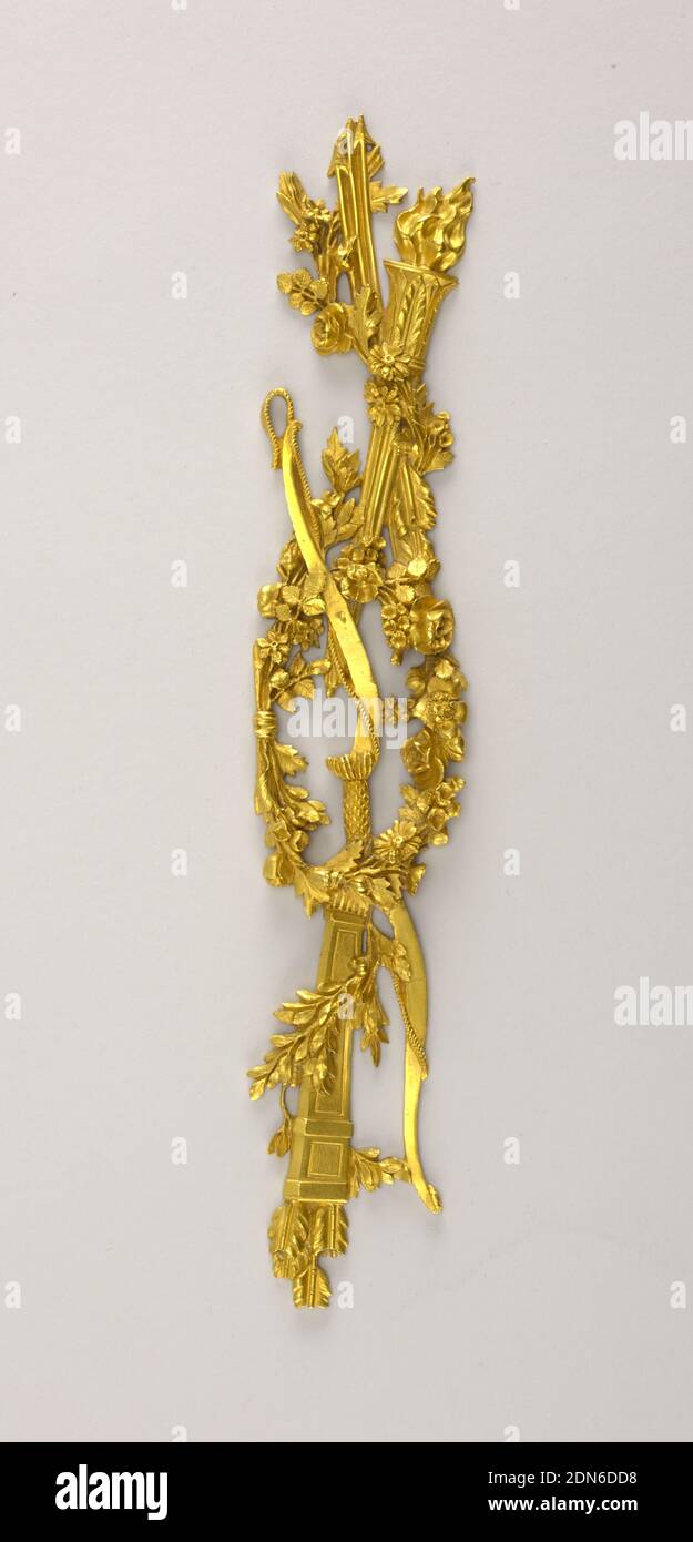 Furniture Mount, Gilt bronze, Quiver of arrows, torch with flame ...