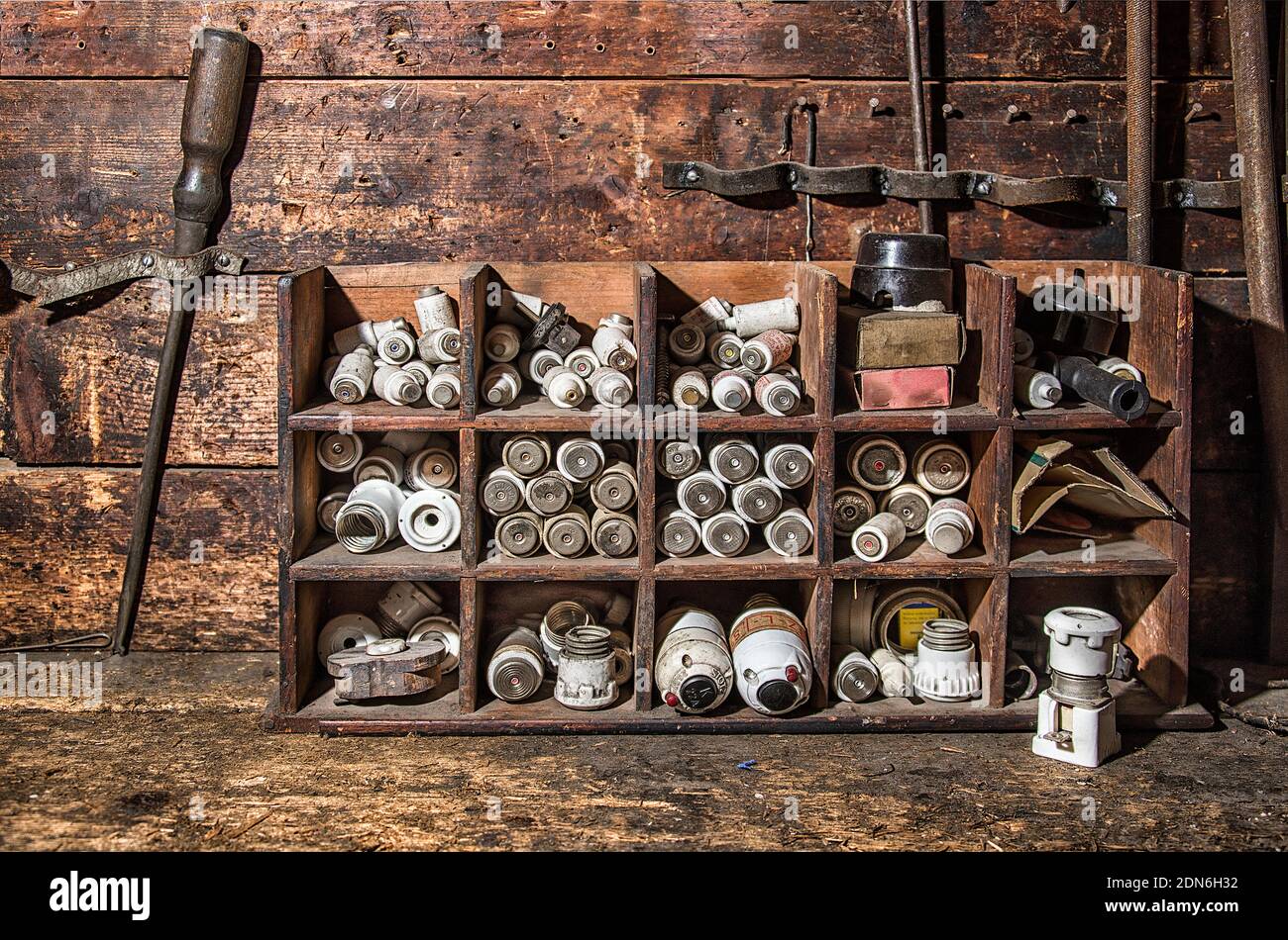 Old Containers On Shelf Stock Photo - Alamy