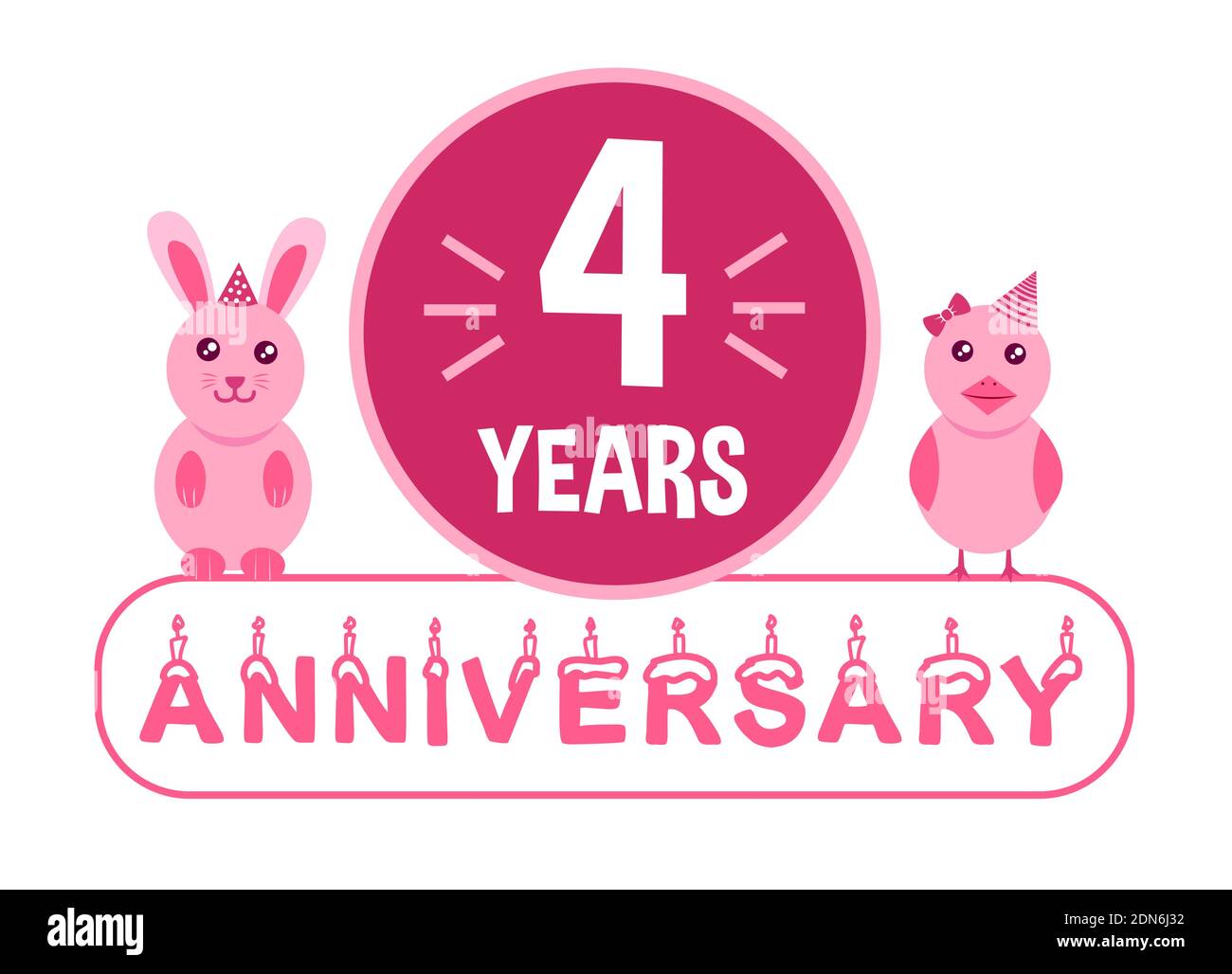 4th birthday. Four years anniversary celebration banner with pink ...