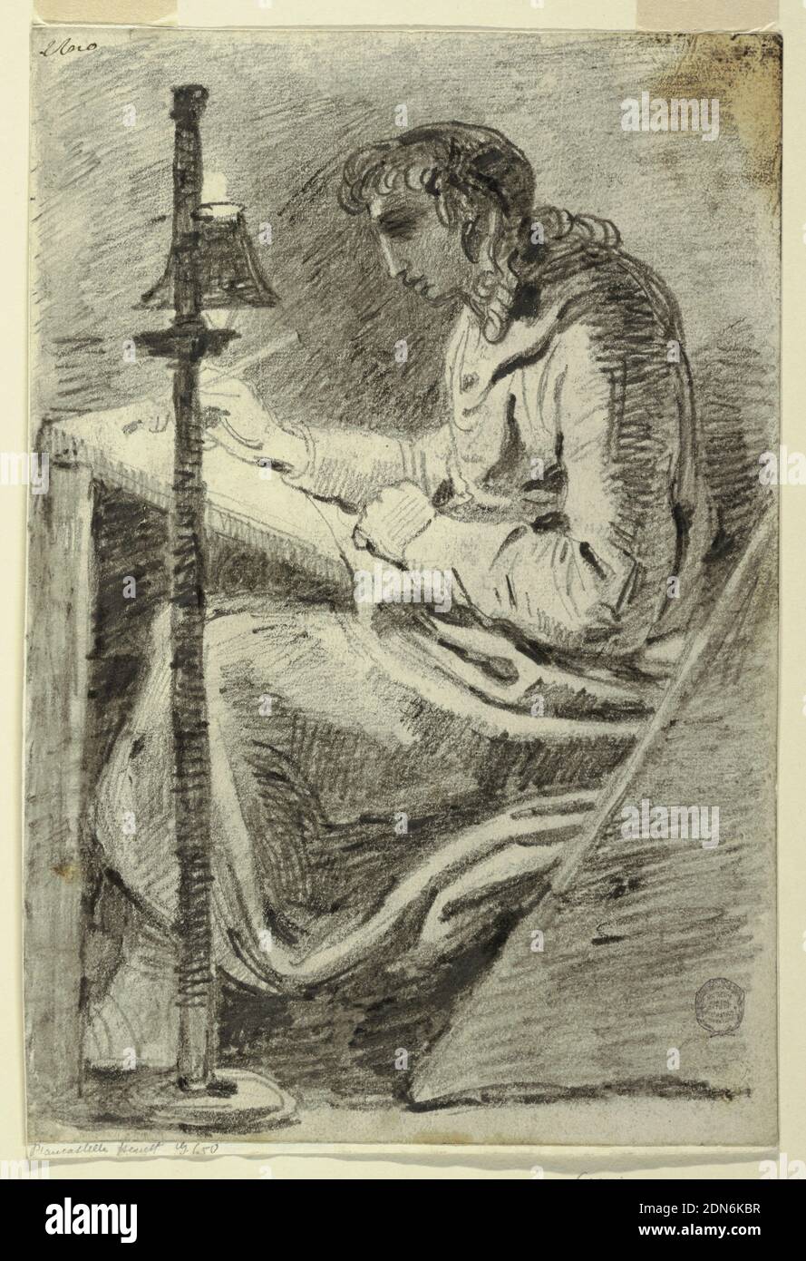 An Artist Drawing by Lamplight, Felice Giani, Italian, 1758–1823, Black ...