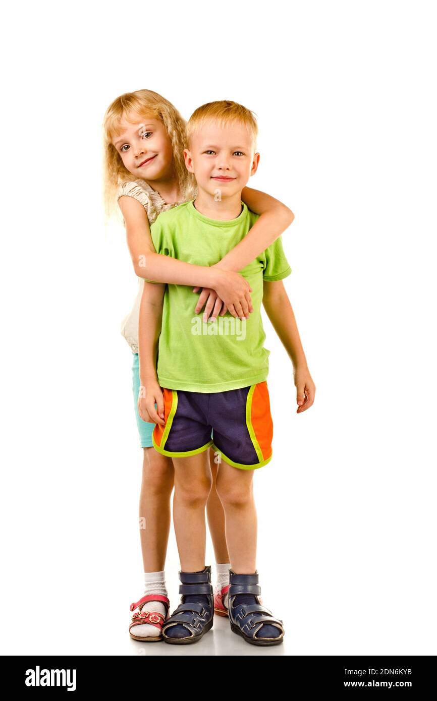 boy and girl isolated on a white background Stock Photo - Alamy