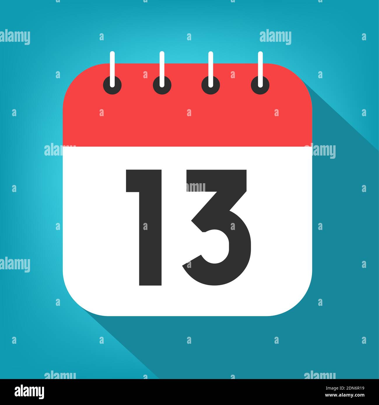 Calendar day 13. Number thirteen on a white paper with red border on ...