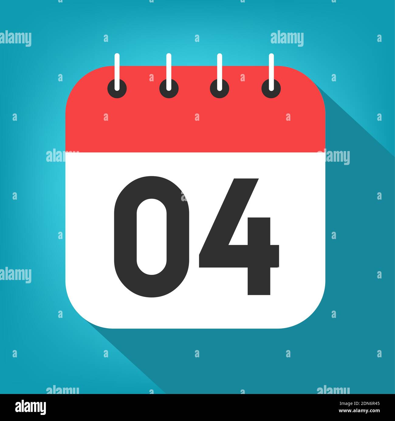 Calendar day 4. Number four on a white paper with red border on blue ...