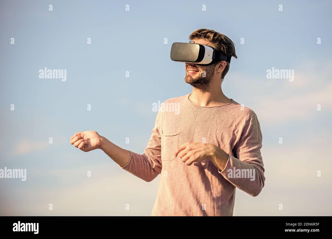 Designer or engineer. Virtual reality. Game online. Man with wireless ...