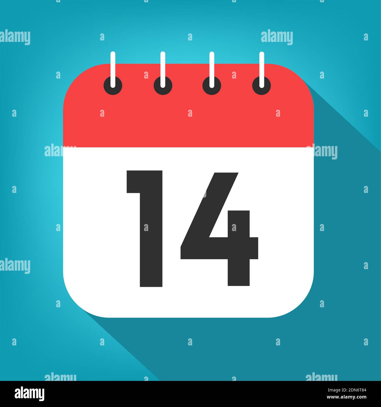 Calendar day 14. Number fourteen on a white paper with red border on ...