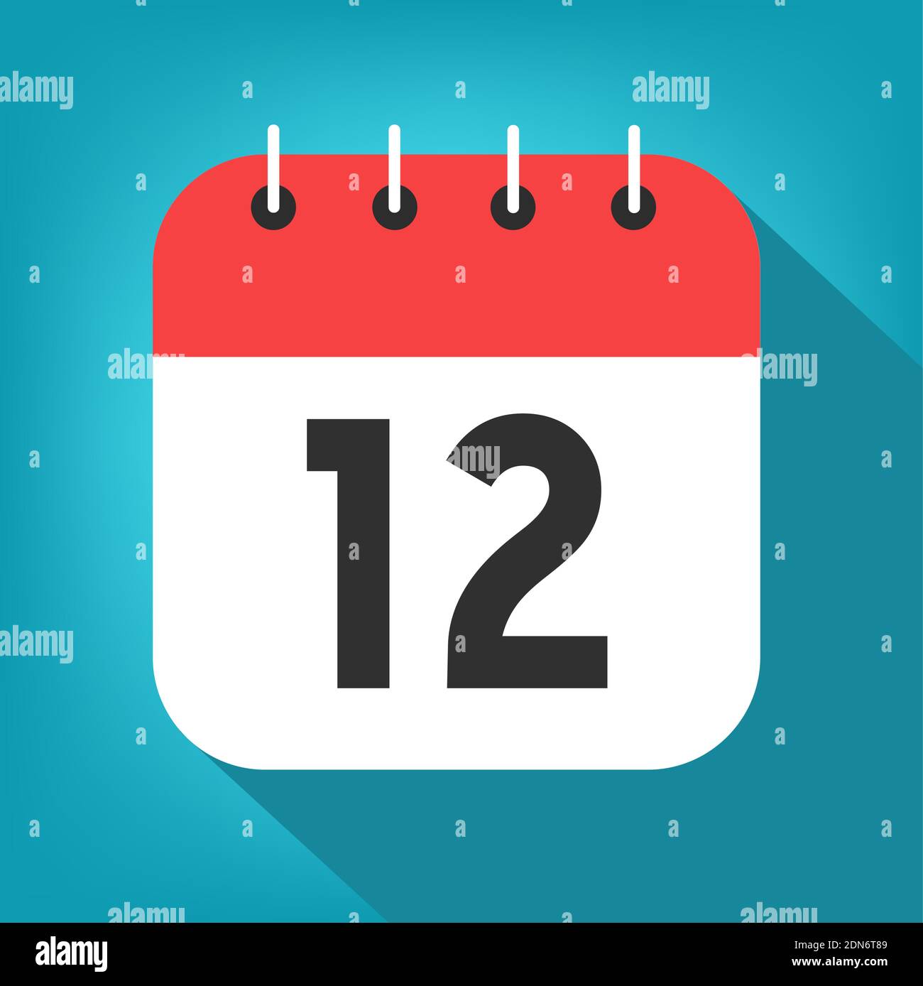 Calendar day 12. Number twelve on a white paper with red border on blue ...