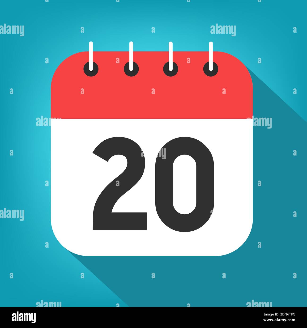 Calendar day 20. Number twenty on a white paper with red border on blue ...