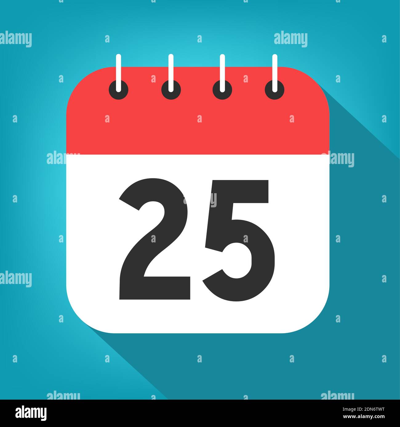 Calendar day 25. Number twenty-five on a white paper with red border on ...