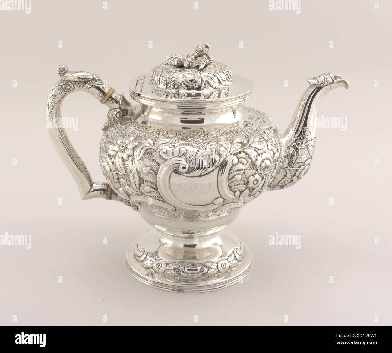 Teapot, Raised, repoussé, chased and cast silver, ivory, Teapot of ...