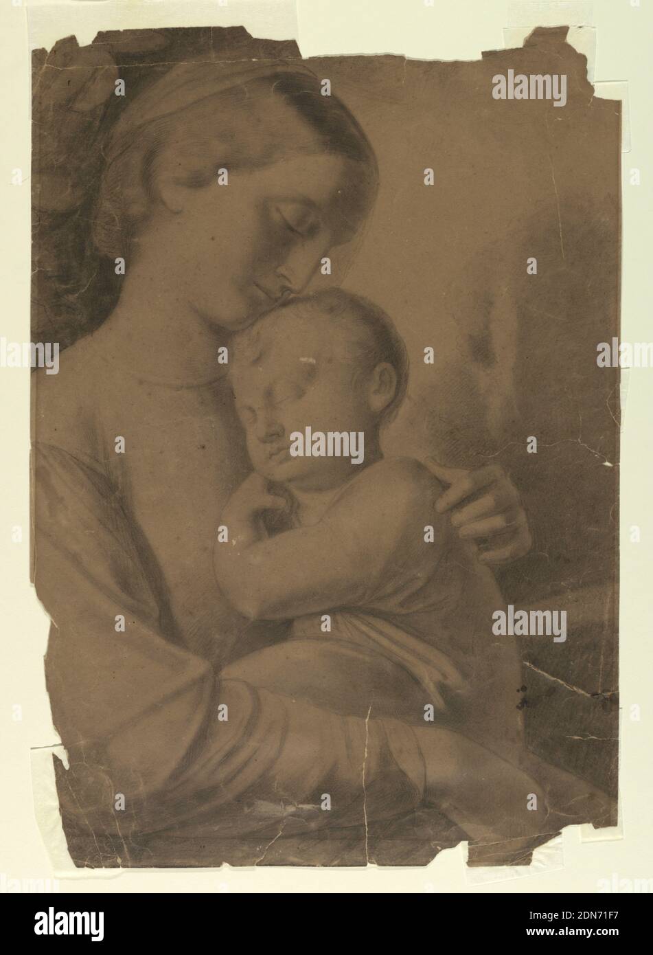 Madonna and Child, Leon Dabo, American, 1868–1960, Charcoal on brown ...