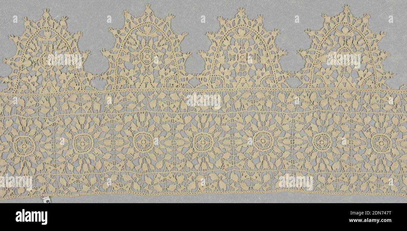 Border, Medium: linen Technique: grid of laid cords with needle lace ...