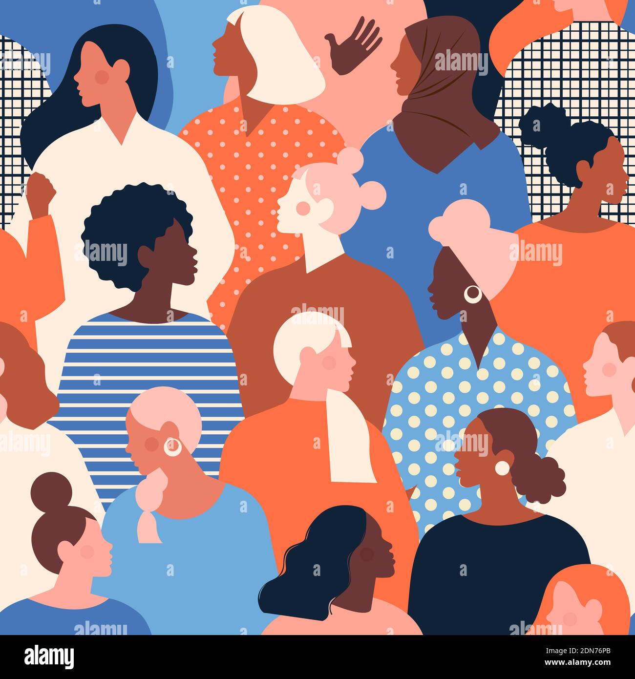 Female diverse faces of different ethnicity seamless pattern. Women ...