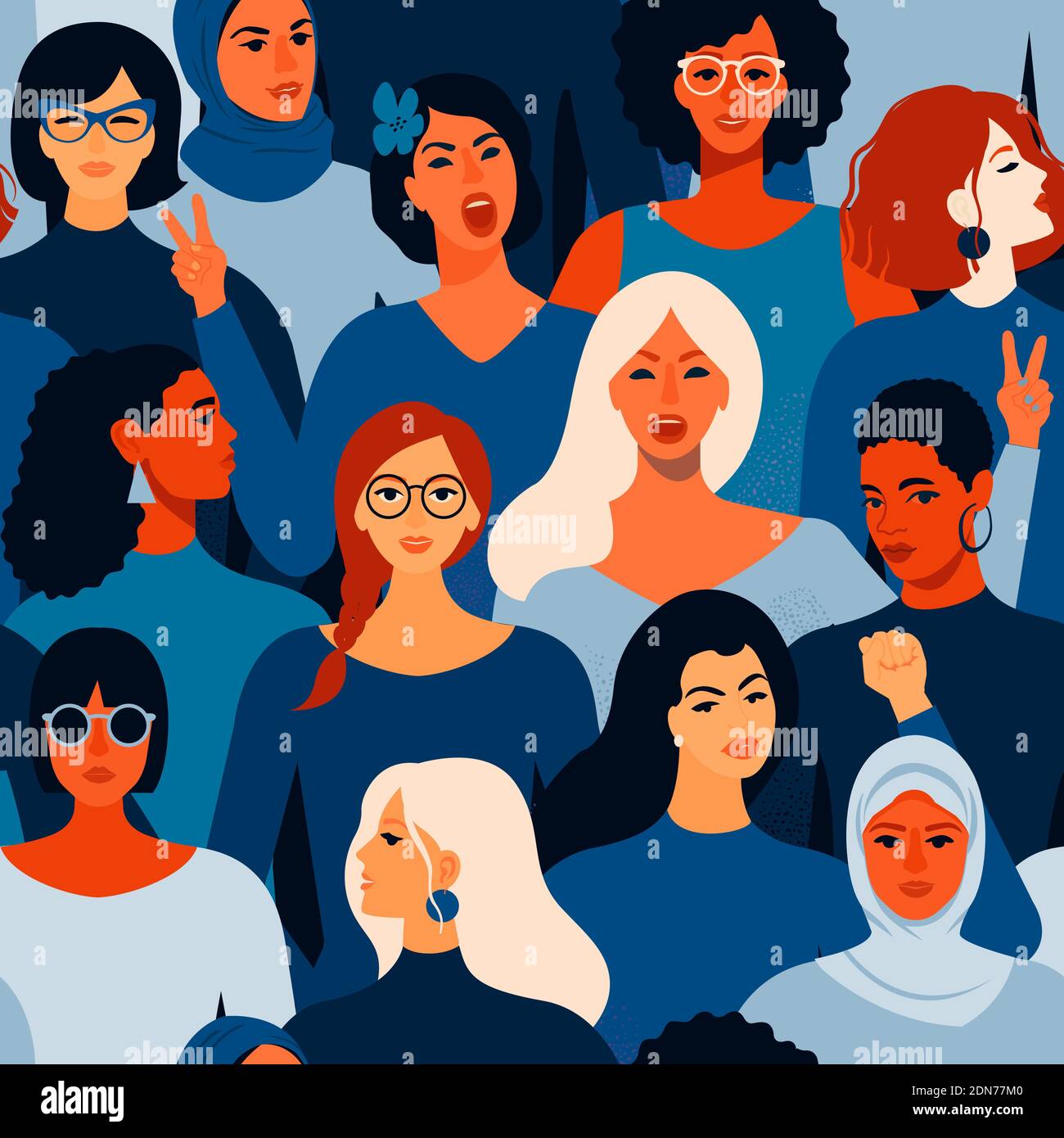 Female diverse faces of different women seamless pattern. Vector ... Female diverse faces of different women seamless pattern. Vector ...