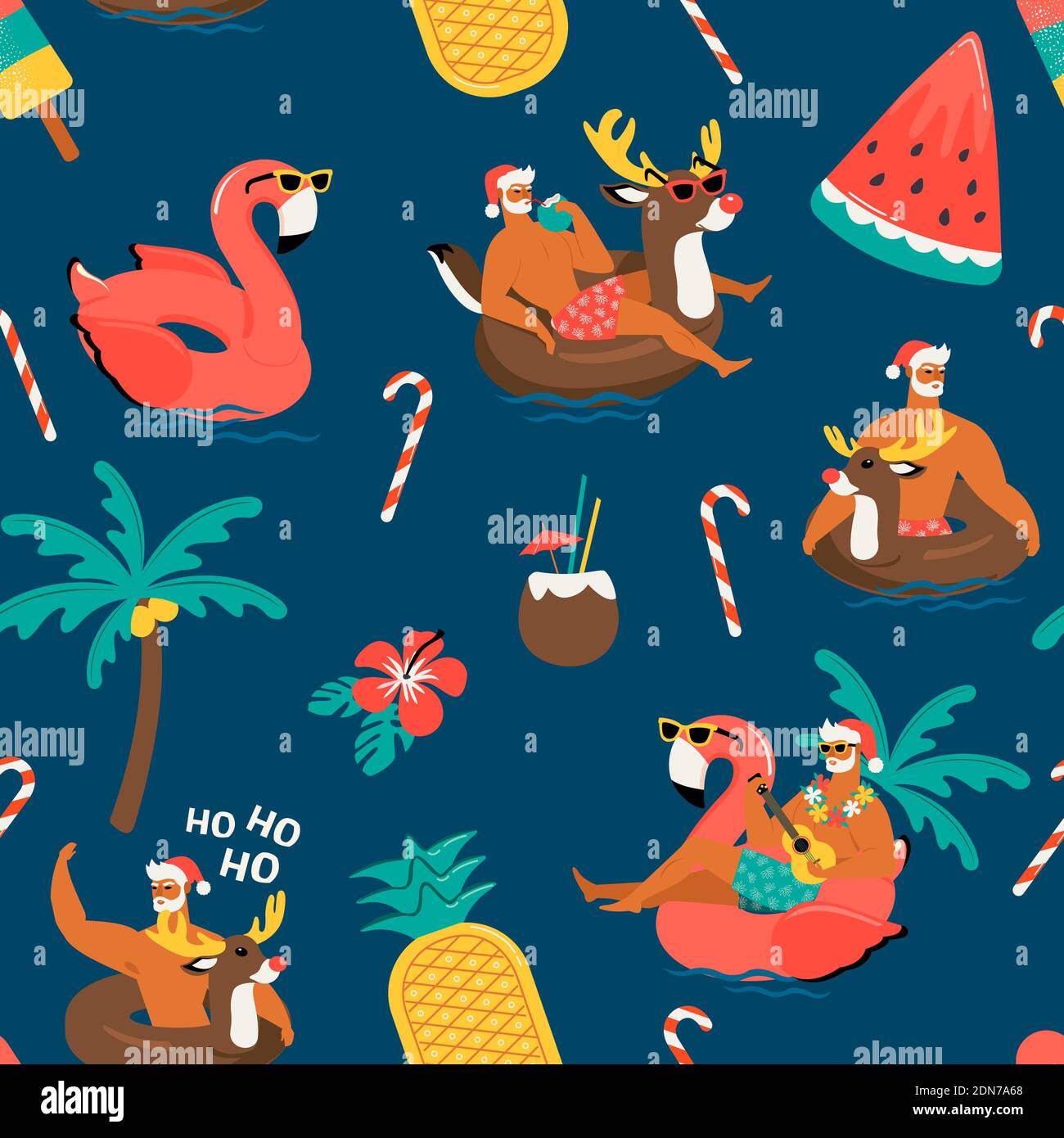 Christmas seamless pattern with cute funny Santa Claus animals with ...
