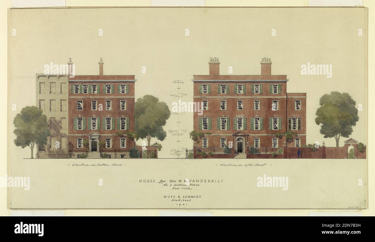 Rendering of One Sutton Place, New York City, Graphite, pen and black ...