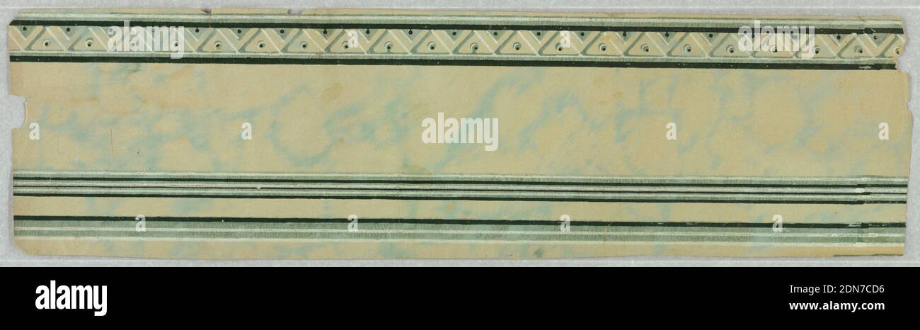 Border, Block-printed on paper, Marbleized stripes in various colors ...