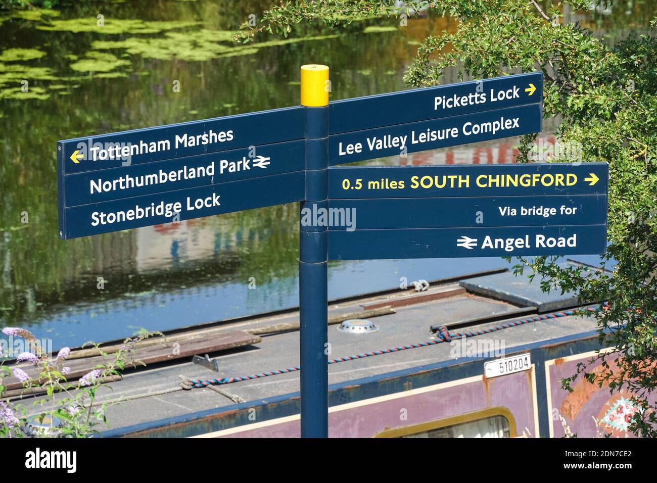 Signpost in Lee Valley Regional Park, London England United Kingdom UK ...