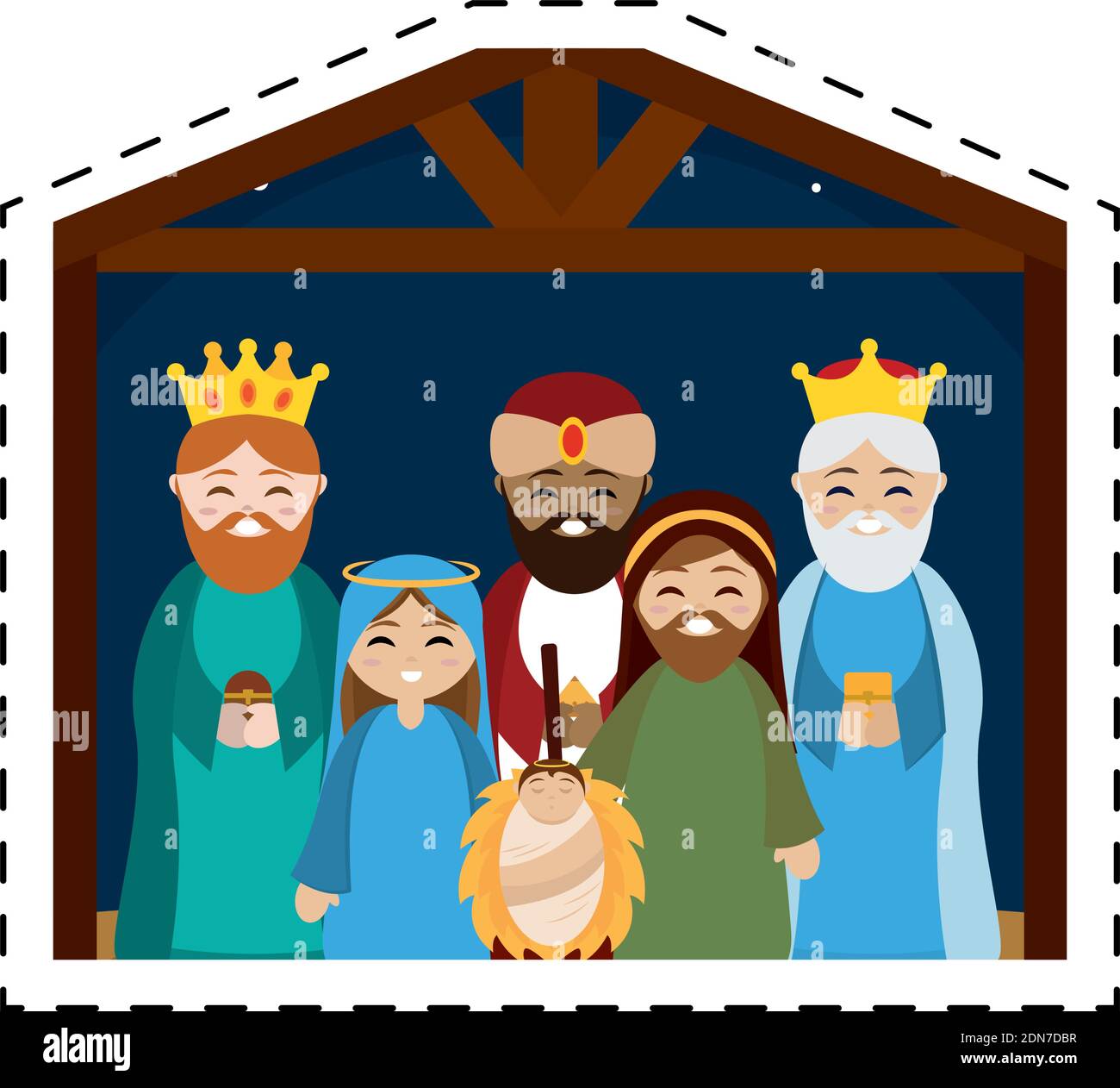 Sticker of a nativity cartoon. Christmas character - Vector ...