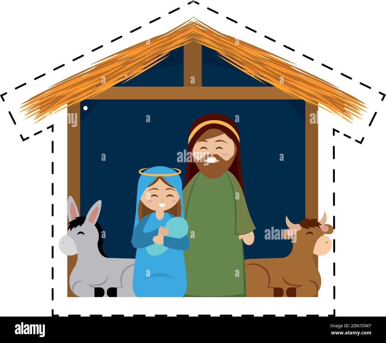 Sticker of a nativity cartoon. Christmas character - Vector ...
