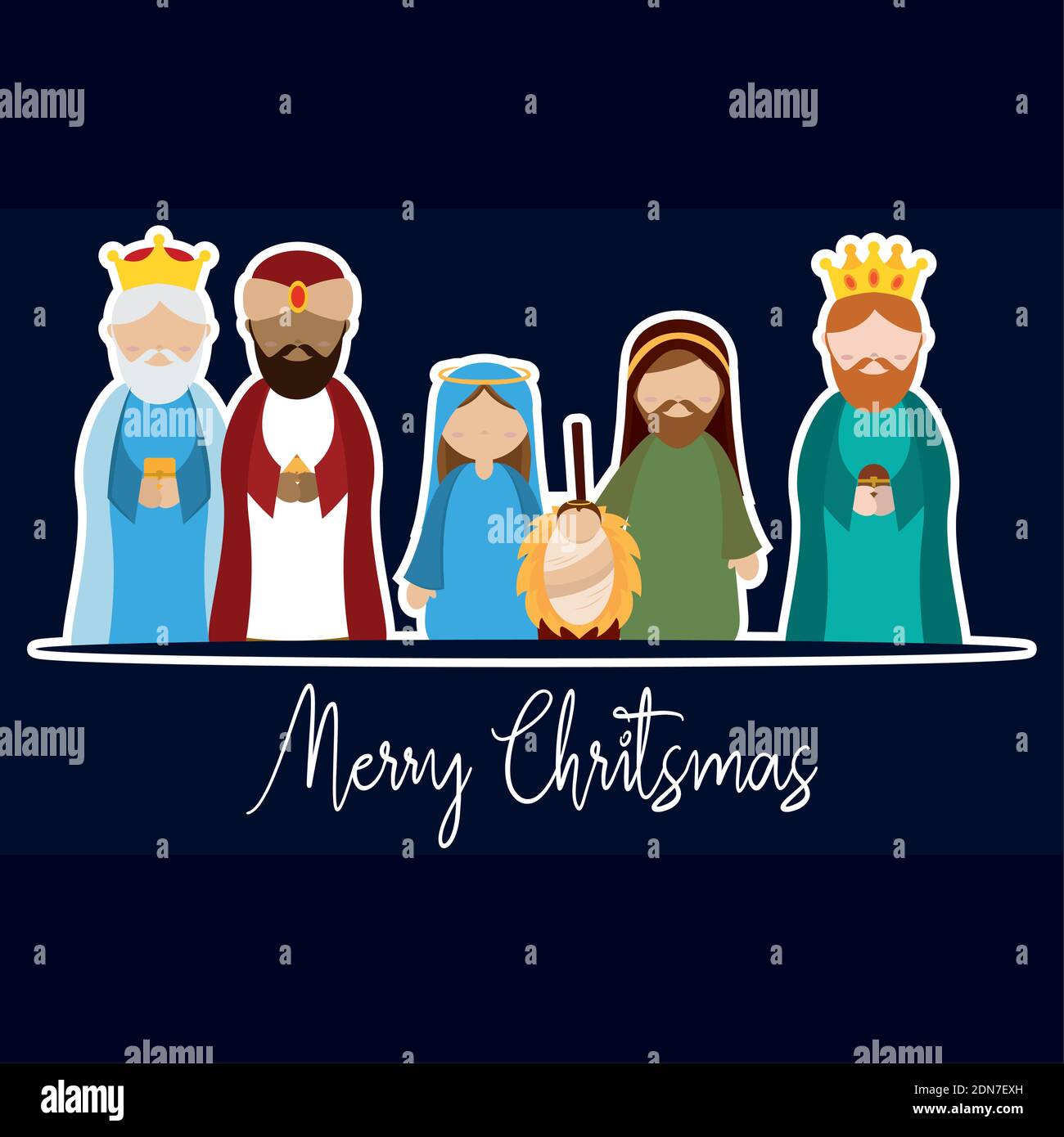 Merry christmas card with nativity - Vector illustration Stock Vector ...