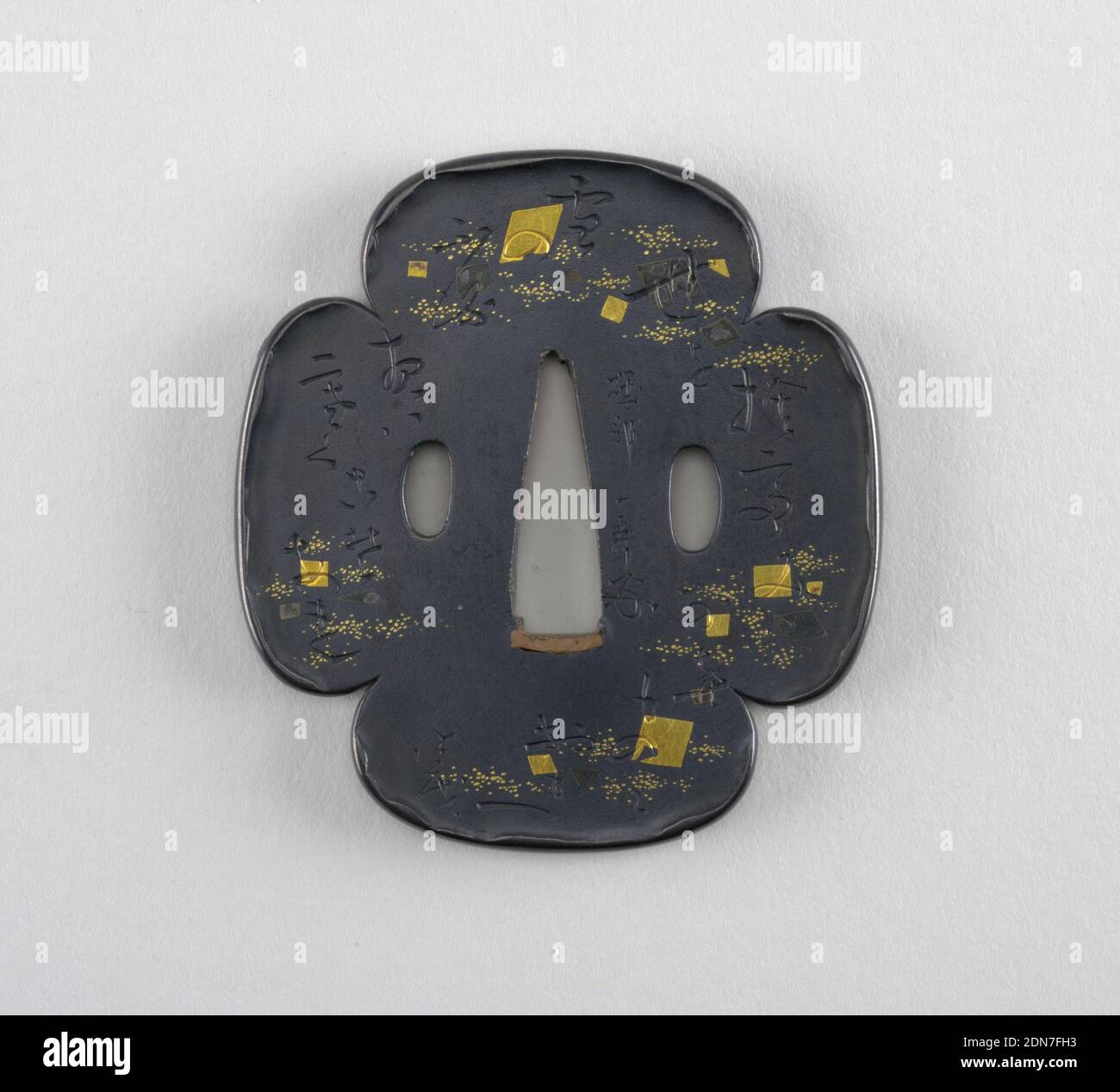 Tsuba, Shakudo (an alloy of copper and 3-6% gold), gold inlay, At the ...