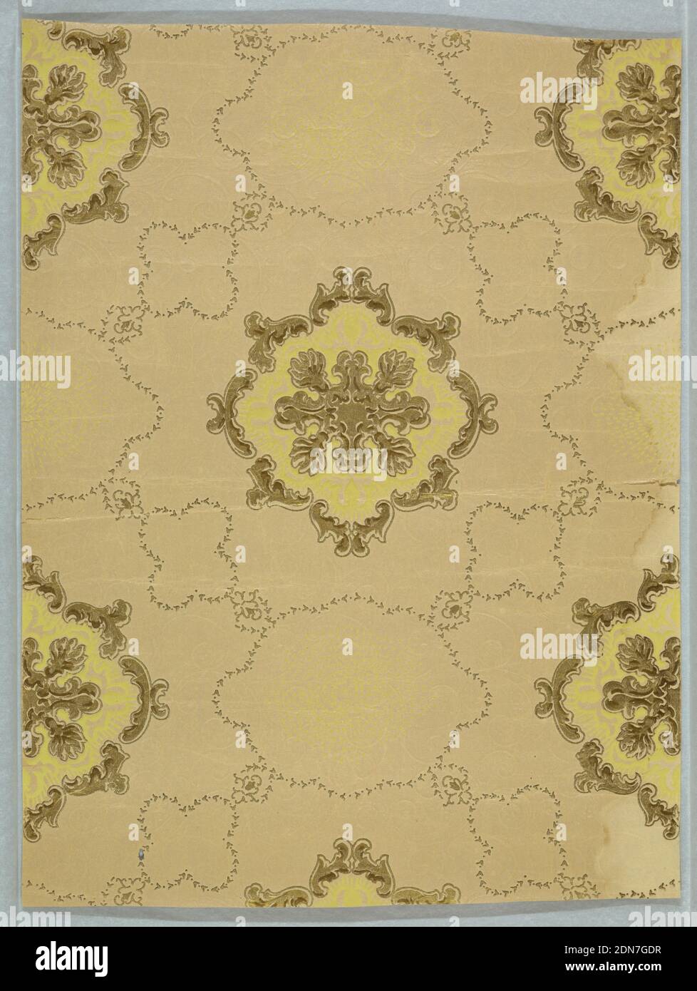 ceiling paper, Machine-printed, On scroll-textured tan ground, ceiling ...