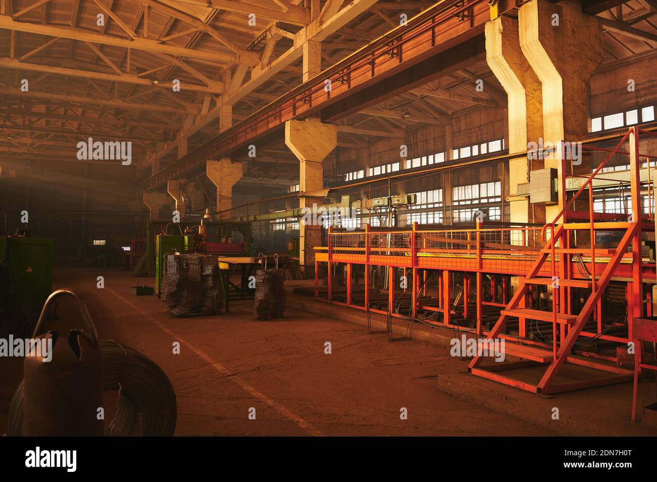 Manufacturing concrete slabs. reinforced concrete production. Workers ...