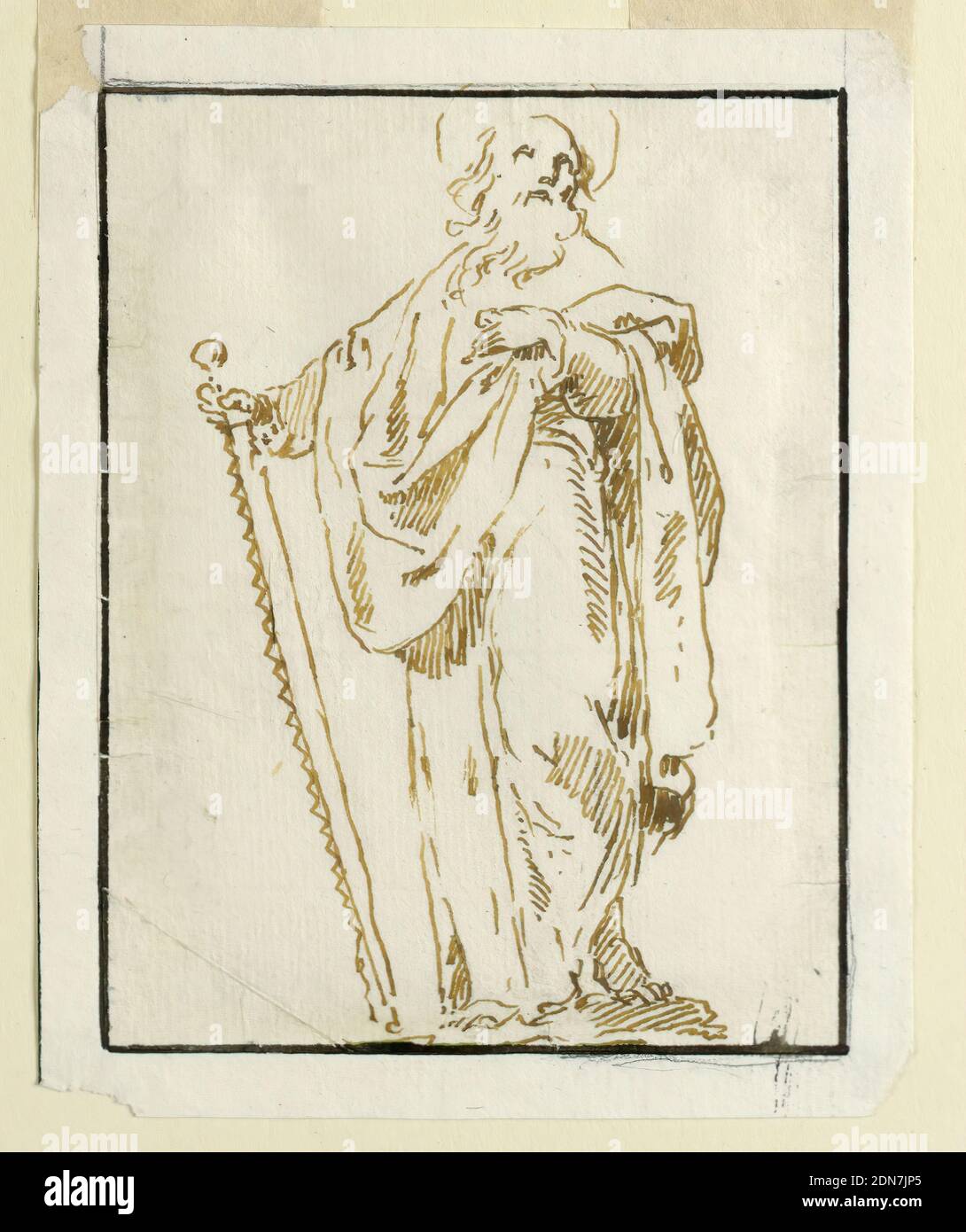 Saint Simon, Pen and ink on paper, Shown from the front standing ...