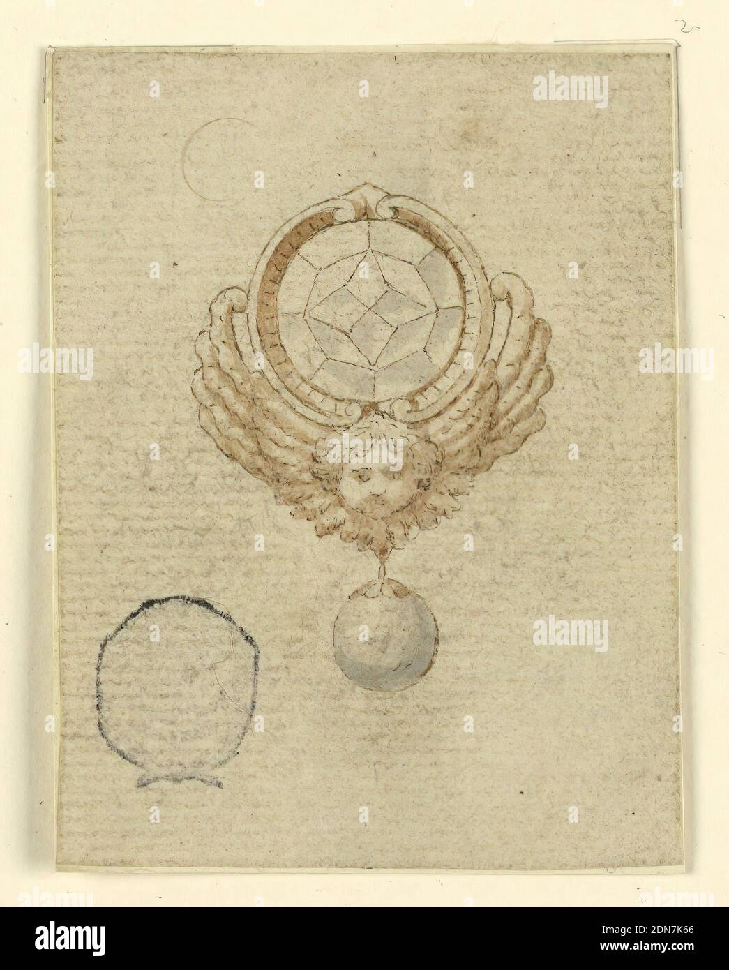 Design for a Brooch, Pen and ink, brush and watercolor on paper, A ...