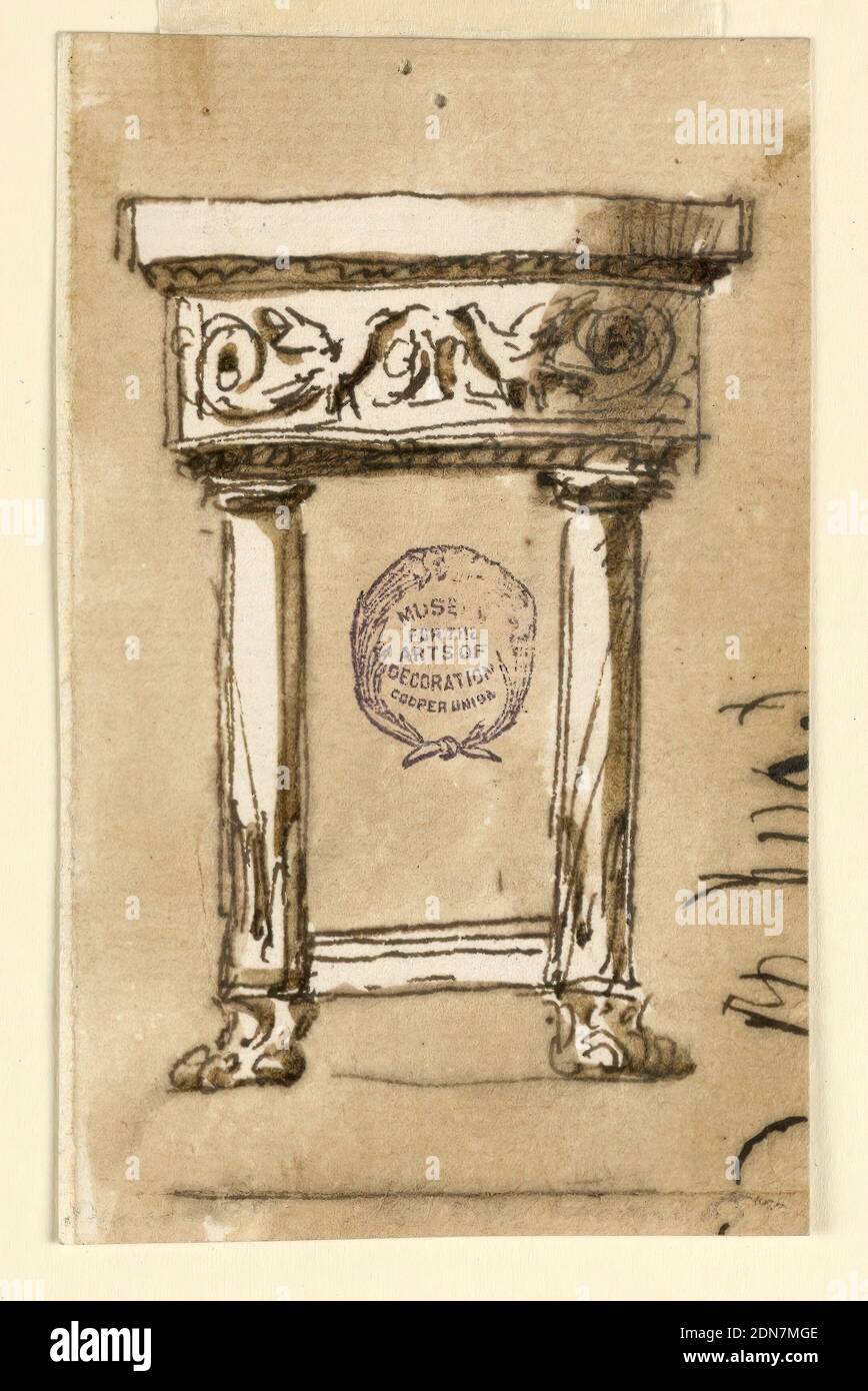 Console Table, Pen and brown ink, brush and brown wash on off-white ...