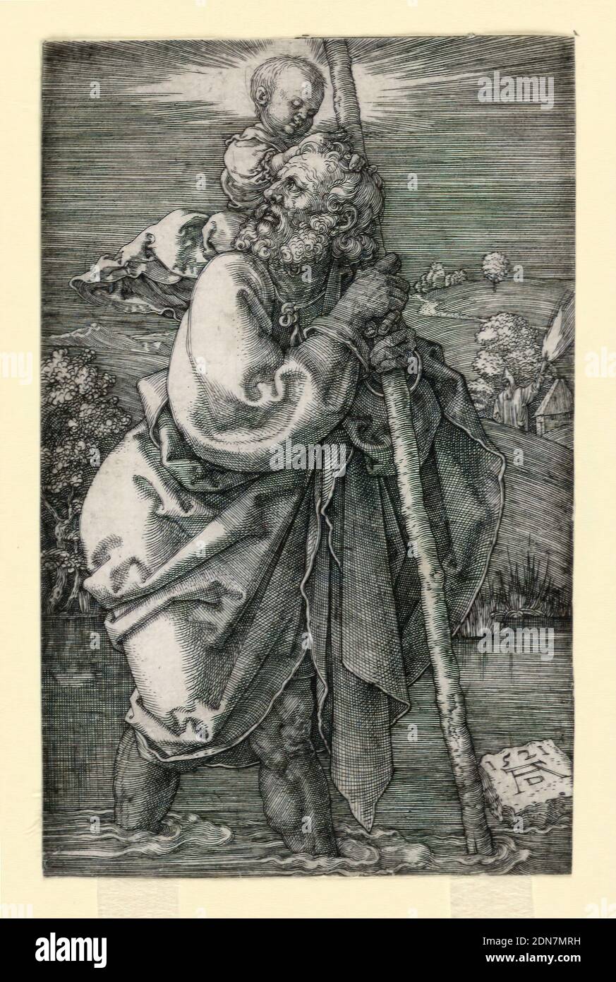 St. Christopher, Albrecht Dürer, German, 1471–1528, Engraving on off ...