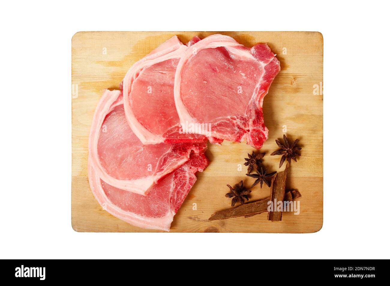 Raw Pork Meat On A Chopping Board Stock Photo - Alamy