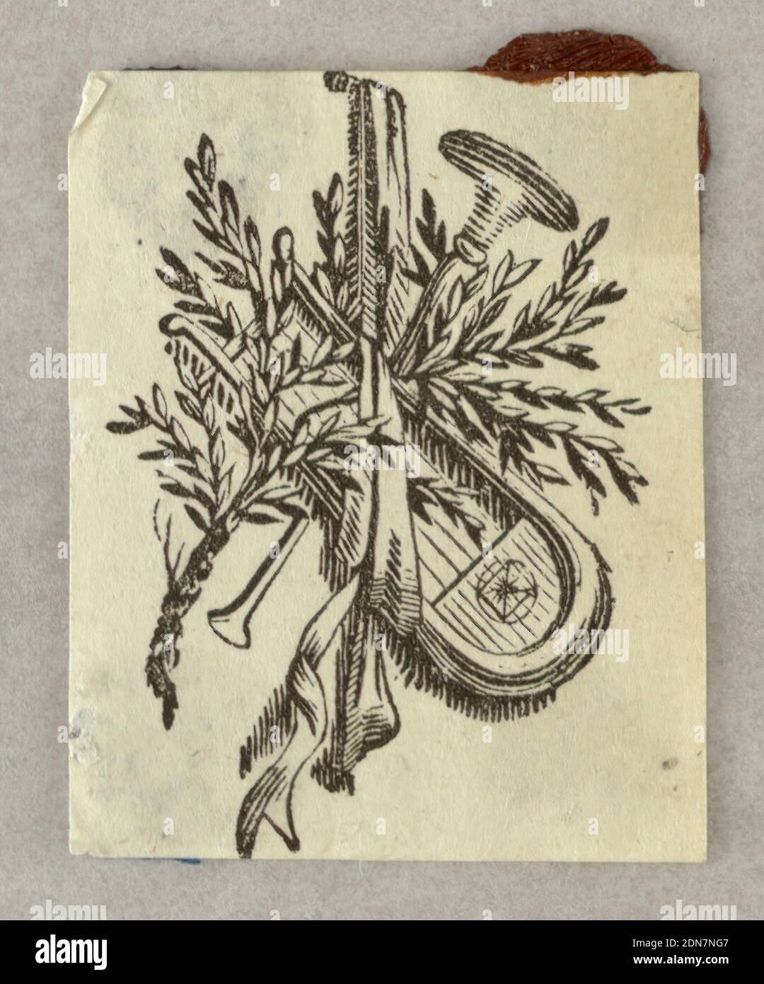 Wood engraving. Vignette., Engraving and etching., Trophy composed of a ...