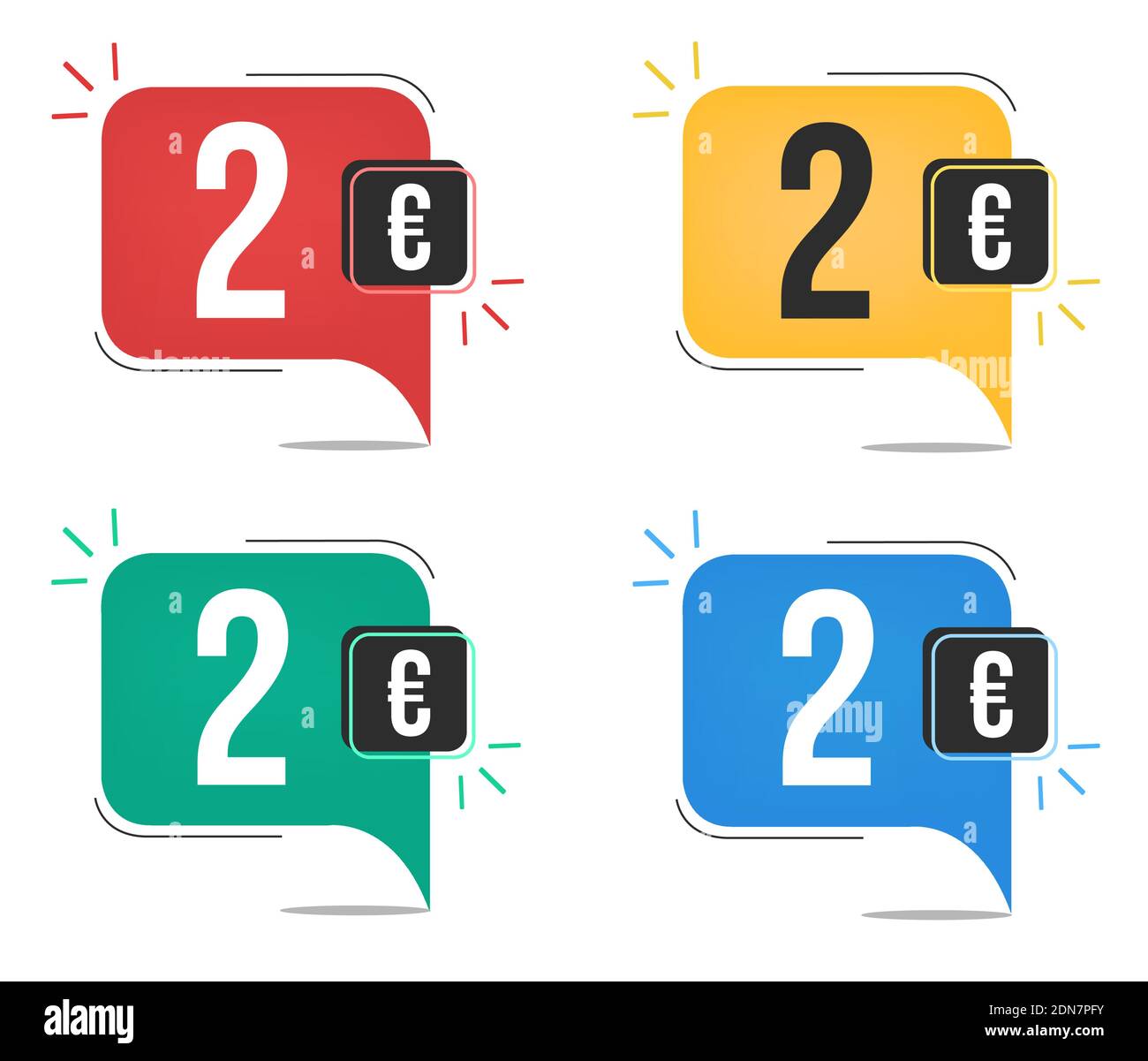 2 euro price. Yellow, red, blue and green currency tags. Balloon ...