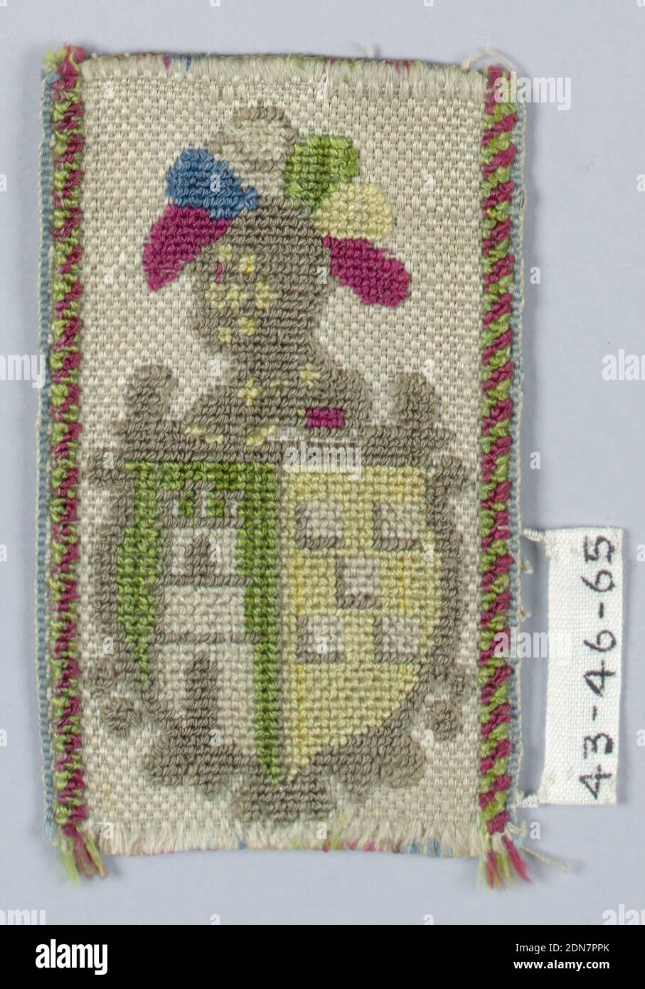Trimming, White and colored silk in voided velvet weave., A shield ...