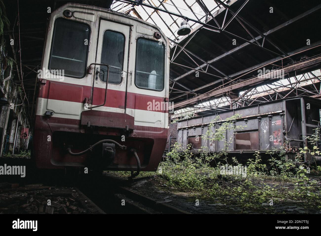 Old Train On Railroad Track Stock Photo - Alamy
