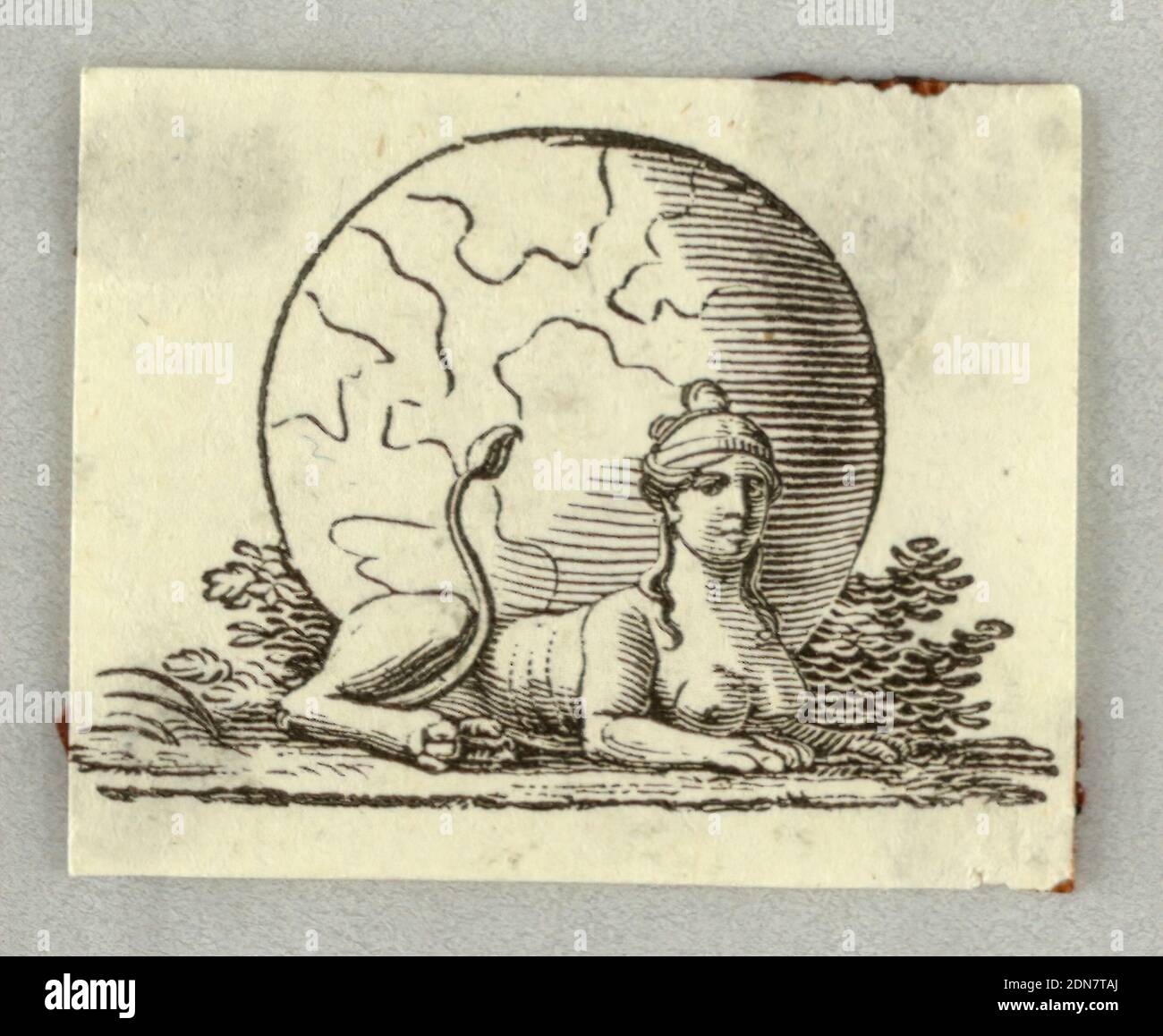 Wood engraving. Vignette., Engraving and etching., Sphinx crouching ...