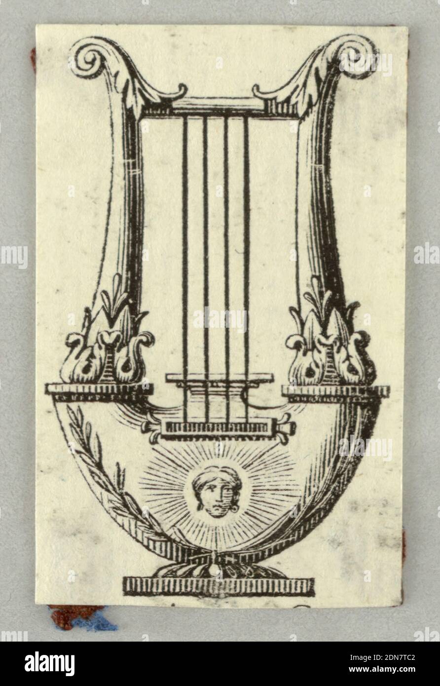 Wood Engraving. Vignette., Engraving and etching, A lyre showing a girl ...