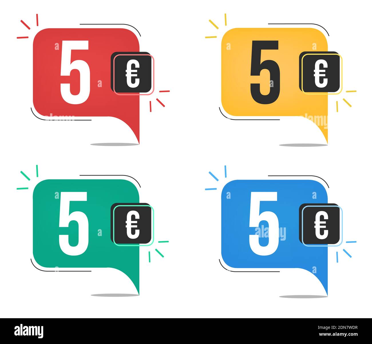 5 euro price. Yellow, red, blue and green currency tags. Balloon ...