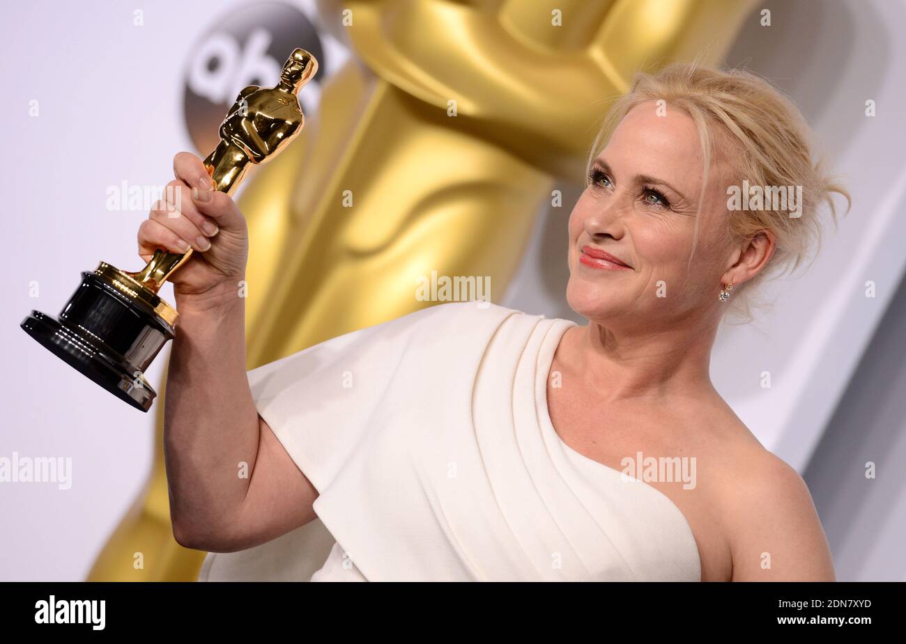 Patricia Arquette poses in the press room during the 87th Annual ...