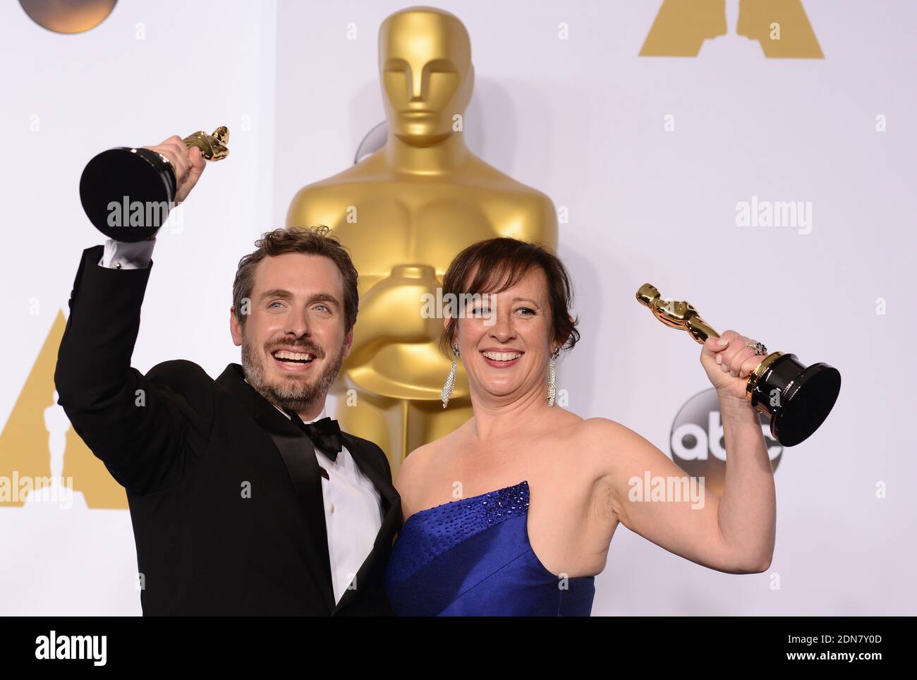 Patrick Osborne and Kristina Reed pose in the press room during the ...