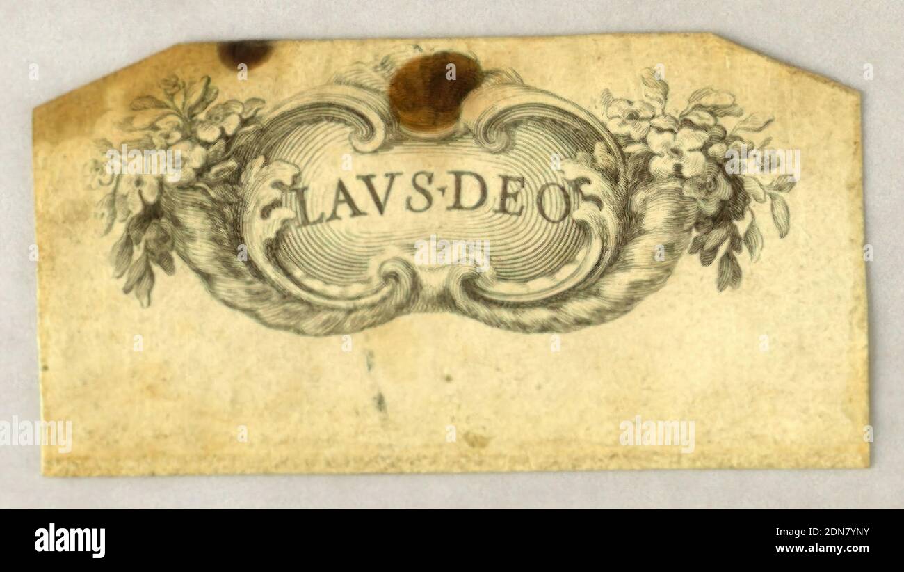 Vignette, Etching and engraving on paper, Scrollwork escutcheon with ...