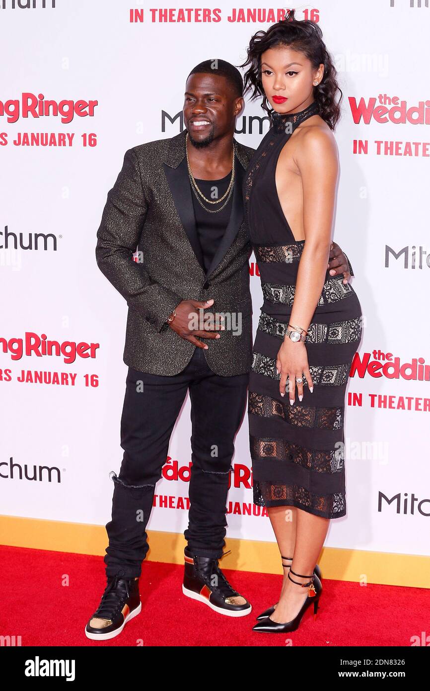 Kevin Hart and Eniko Parrish attend the premiere of The Wedding Ringer ...