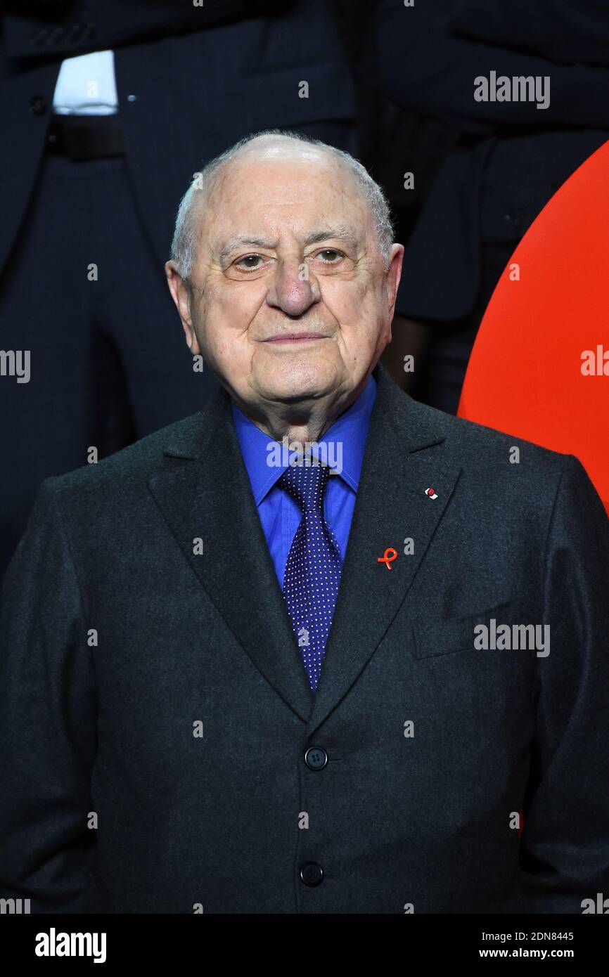 Pierre Berge posing at a photocall for the launch of the 2015 Sidaction ...